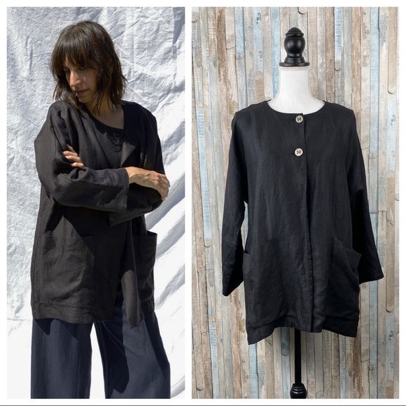 Are Studio | Jackets & Coats | Are Studio Os Black Linen Smock Jacket ...